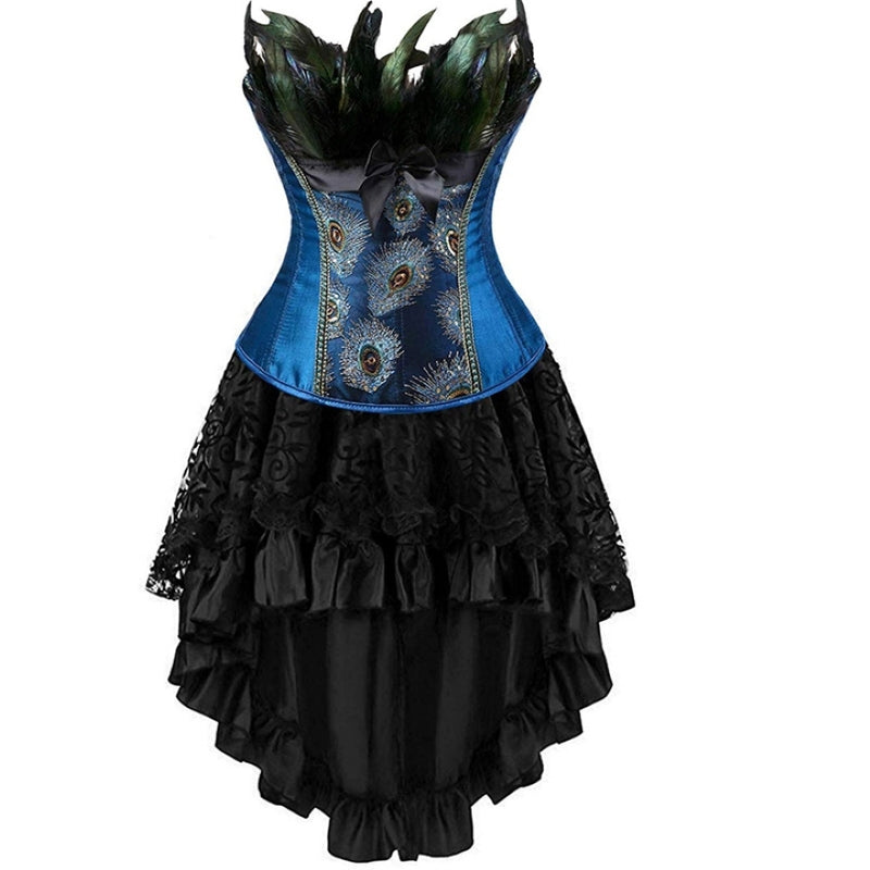 Fantasy Gothic Peacock Corset Dress, Gothic Floral Lace Elf Dress, Ste ...