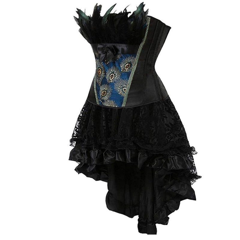 Fantasy Gothic Peacock Corset Dress, Gothic Floral Lace Elf Dress, Ste ...